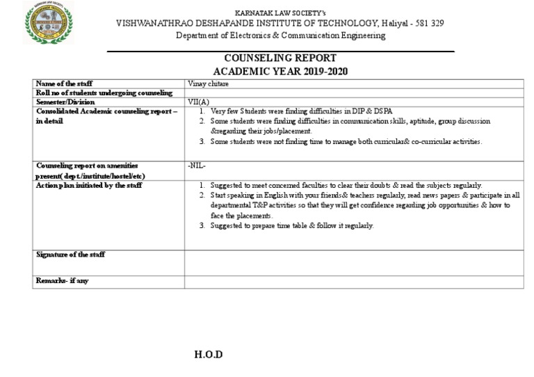 Counseling Report ACADEMIC YEAR 2019-2020 | PDF