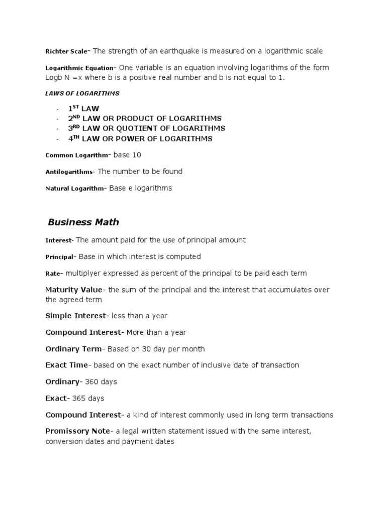 Business Math: Laws of Logarithms | PDF | Bonds (Finance) | Loans