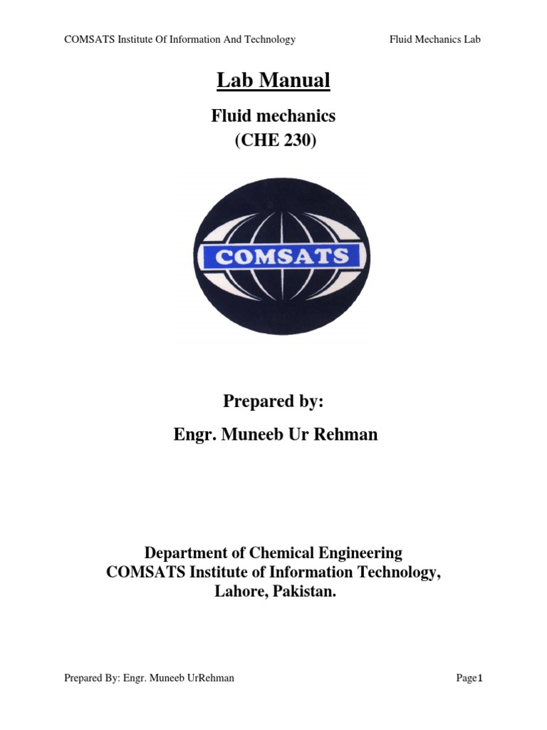 Fluid Mechanics Lab Manual | PDF | Fluid Dynamics | Flow Measurement