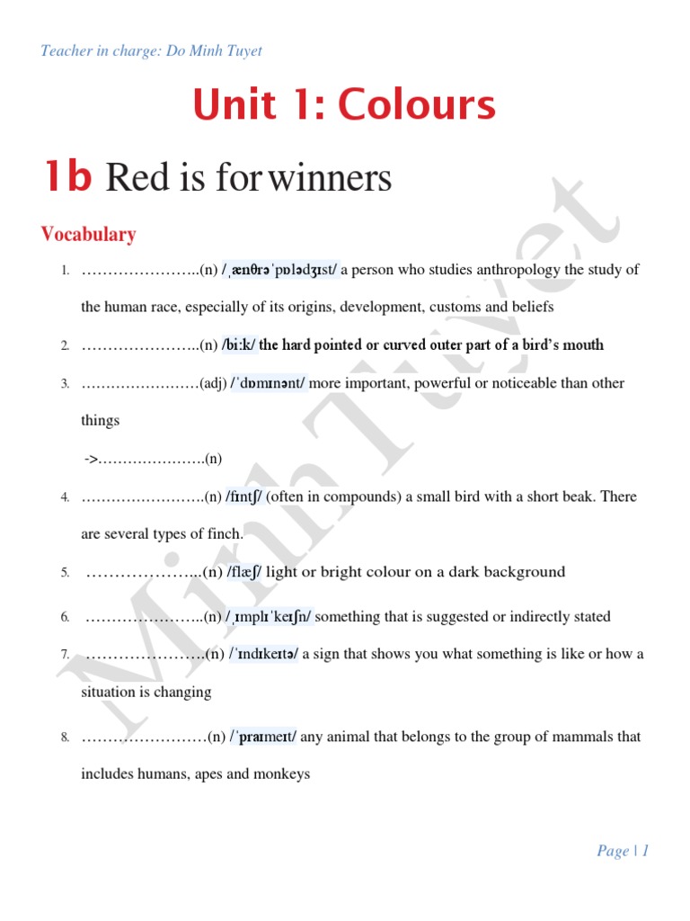 Vocabulary List: Colors and Meanings | PDF