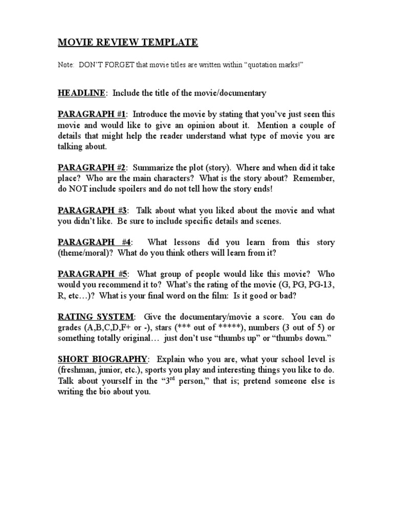 Movie Review Template 1 | PDF