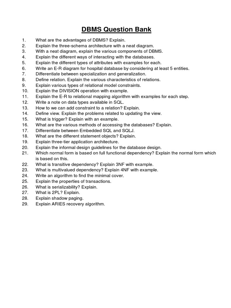 DBMS Question Bank PDF | PDF DBMS Question Bank PDF | PDF