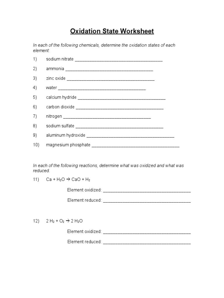 CHEM 163 Bonaccorsi Kdaggett MC12 Oxidation State Worksheet and Answers ...
