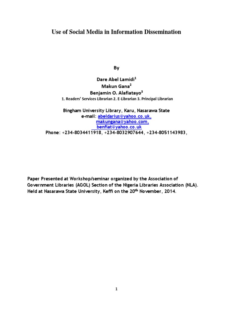Use of Social Media in Information Dissemination | PDF | Social ...