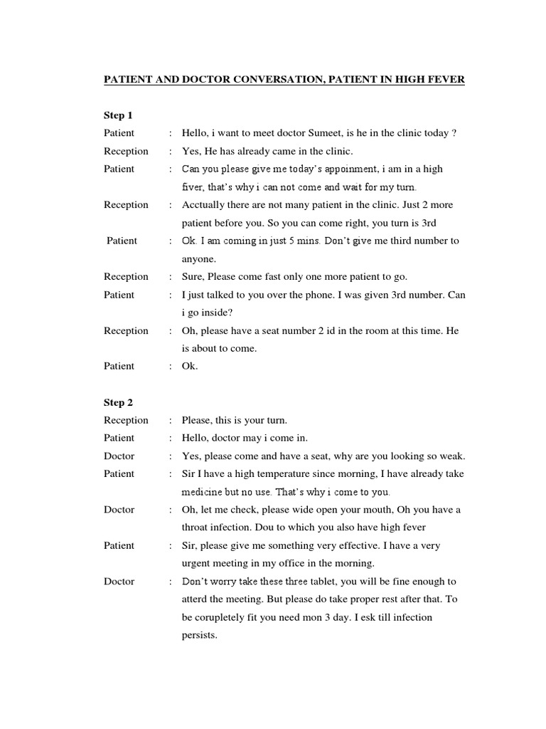 Doctor-Patient Dialogue on High Fever | PDF | Patient | Clinical Medicine