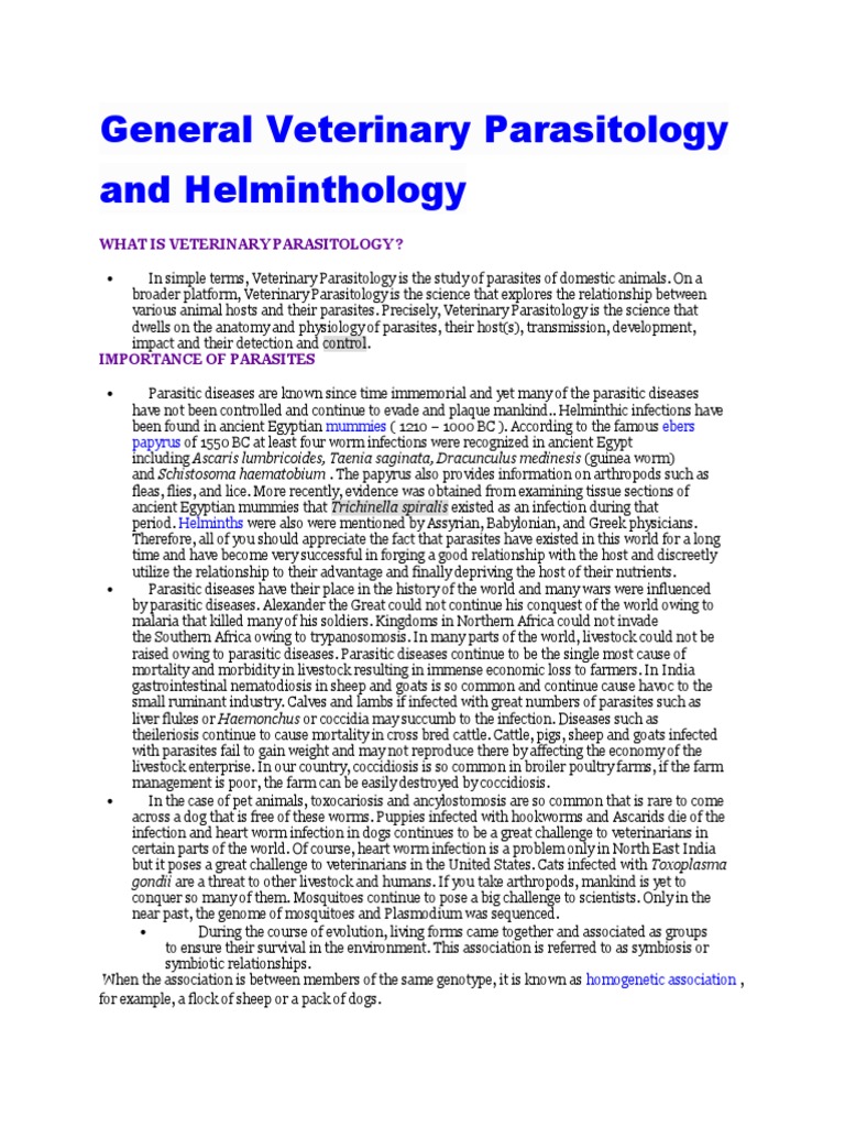 General Veterinary Parasitology and Helminthology Bernard | Parasitism ...