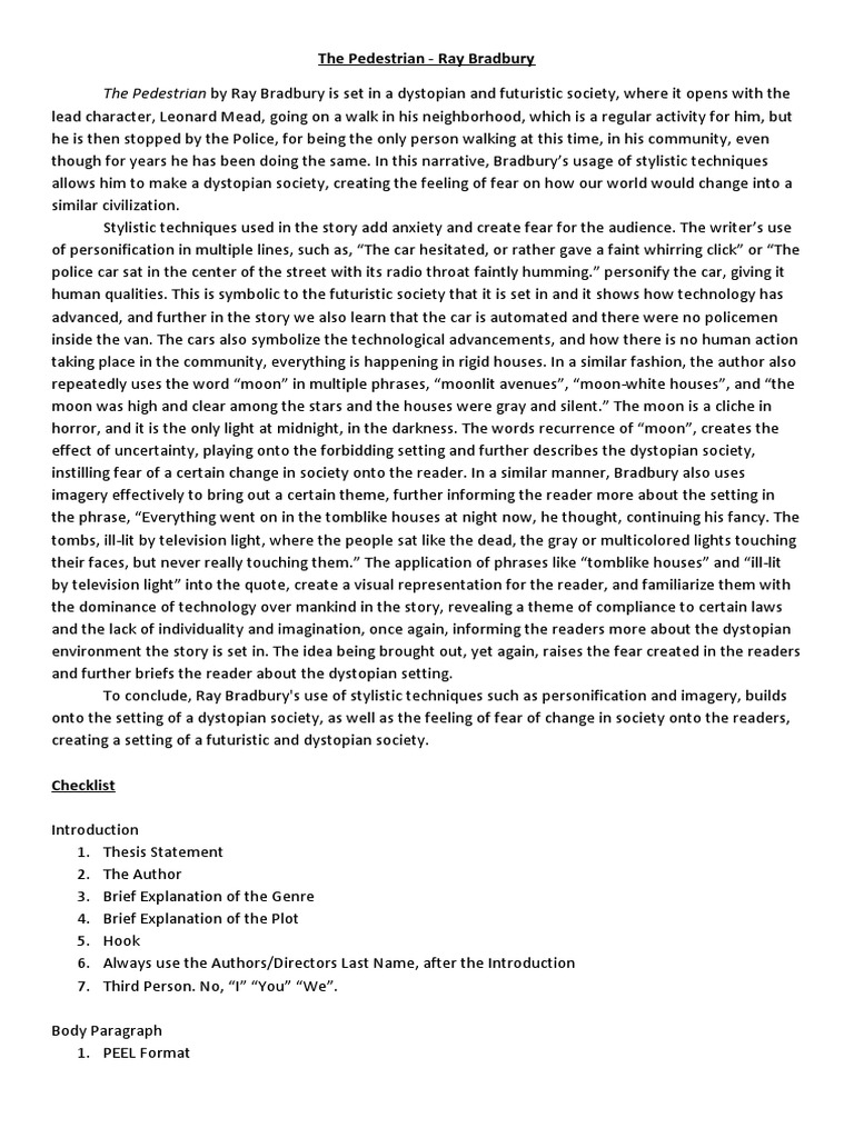 The Pedestrian Analysis | PDF | Dystopia | Narrative