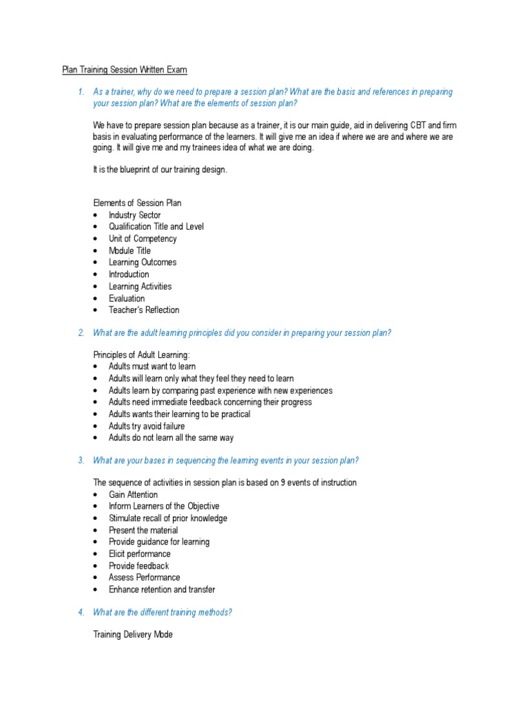 Plan Training Session Written Exam | PDF | Educational Assessment ...