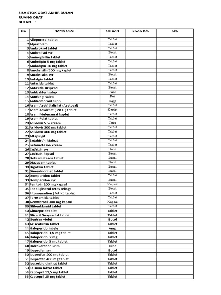 Form Stok Opname R Obat | Download Free PDF | Hydrogen Compounds | Rtt