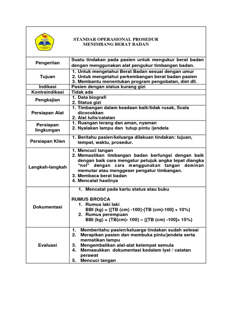 SOP Berat Badan Dan IMT | PDF