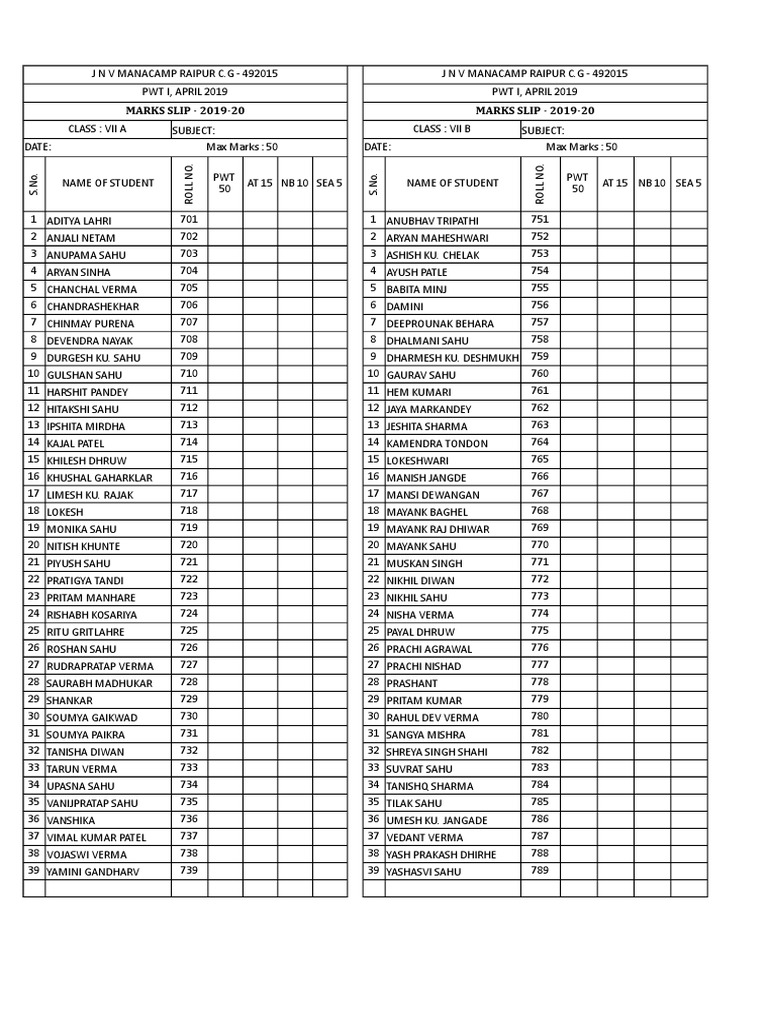 Marks Slips - 2019 - 20 Two | PDF