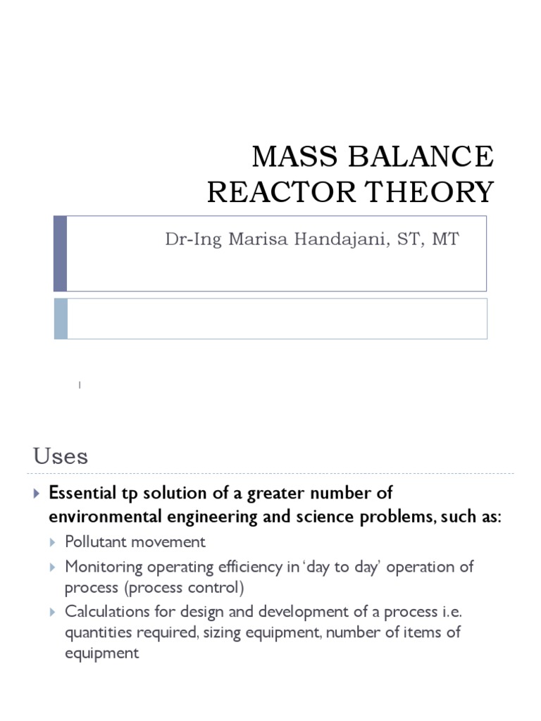 Mass Balance & Reactor Theory | PDF | Chemical Reactor | Reaction Rate