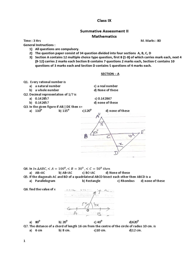 Class IX Summative Assessment II Mathematics | PDF | Area | Triangle