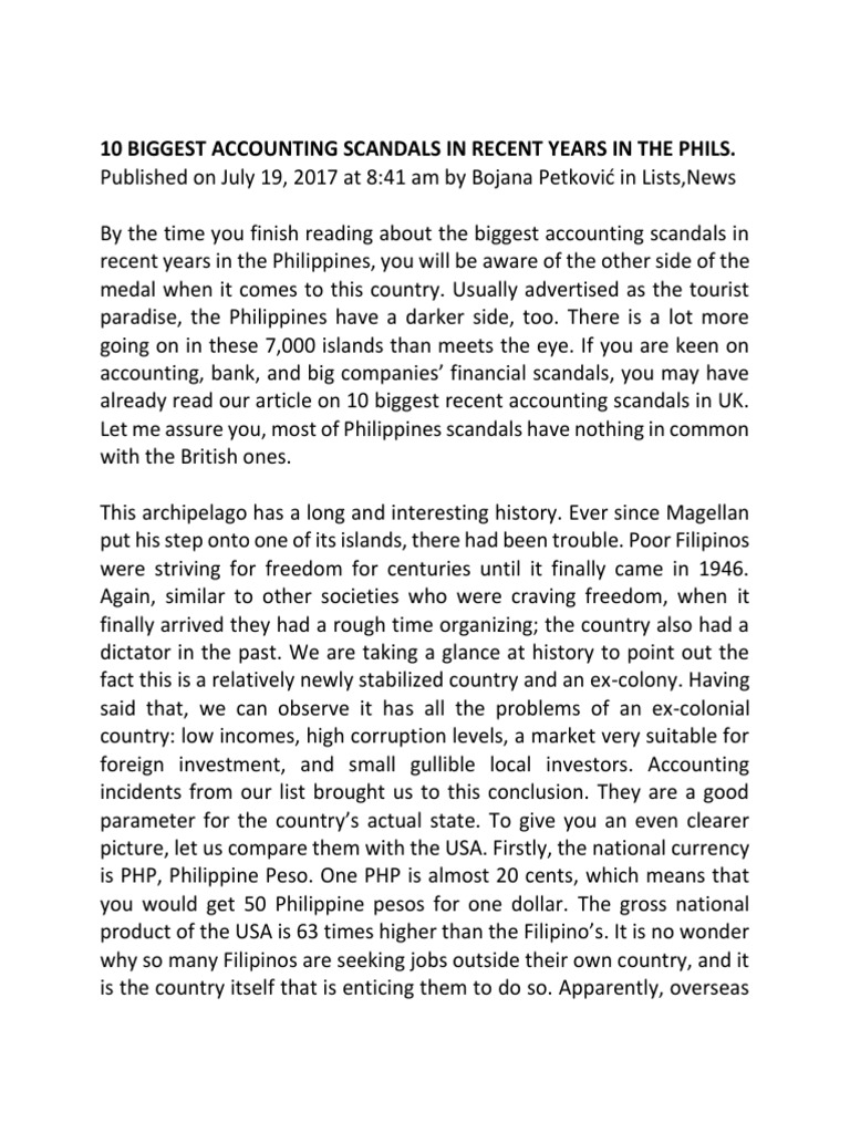 10 Biggest Accounting Scandals in Recent Years in The Phils | PDF | Ponzi Scheme | Philippines