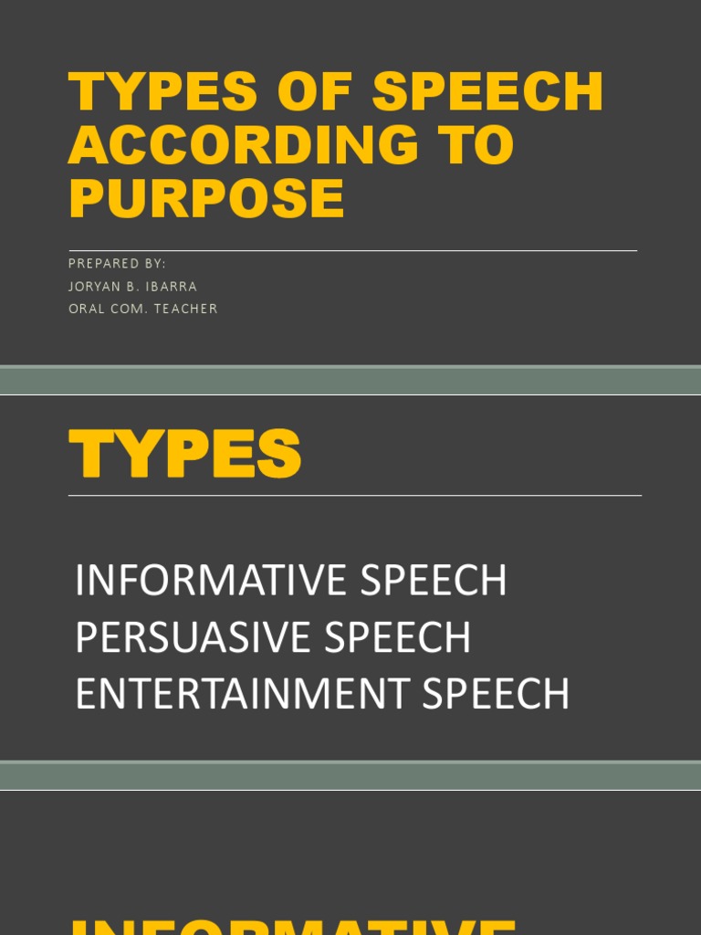 Types of Speech by Purpose Explained | PDF | Persuasion | Propositional ...