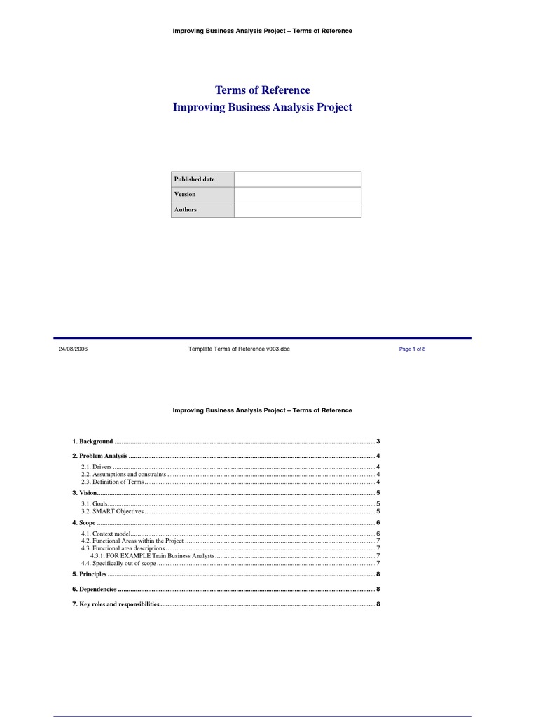 Business Analysis Project Terms of Reference | PDF | Business Analysis ...