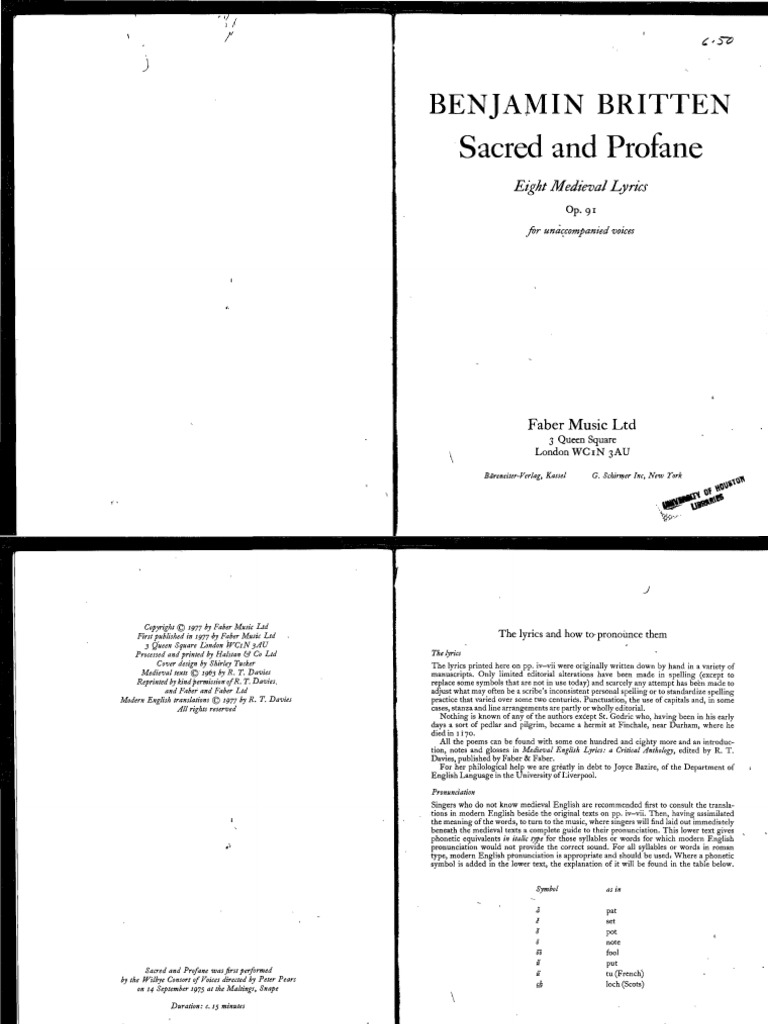 Britten - Sacred and Profane Op. 91 | PDF