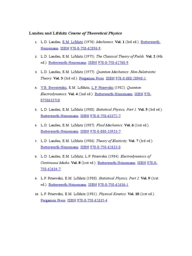 Landau-Lifshitz Theoretical Physics Series | PDF | Statistical Physics ...