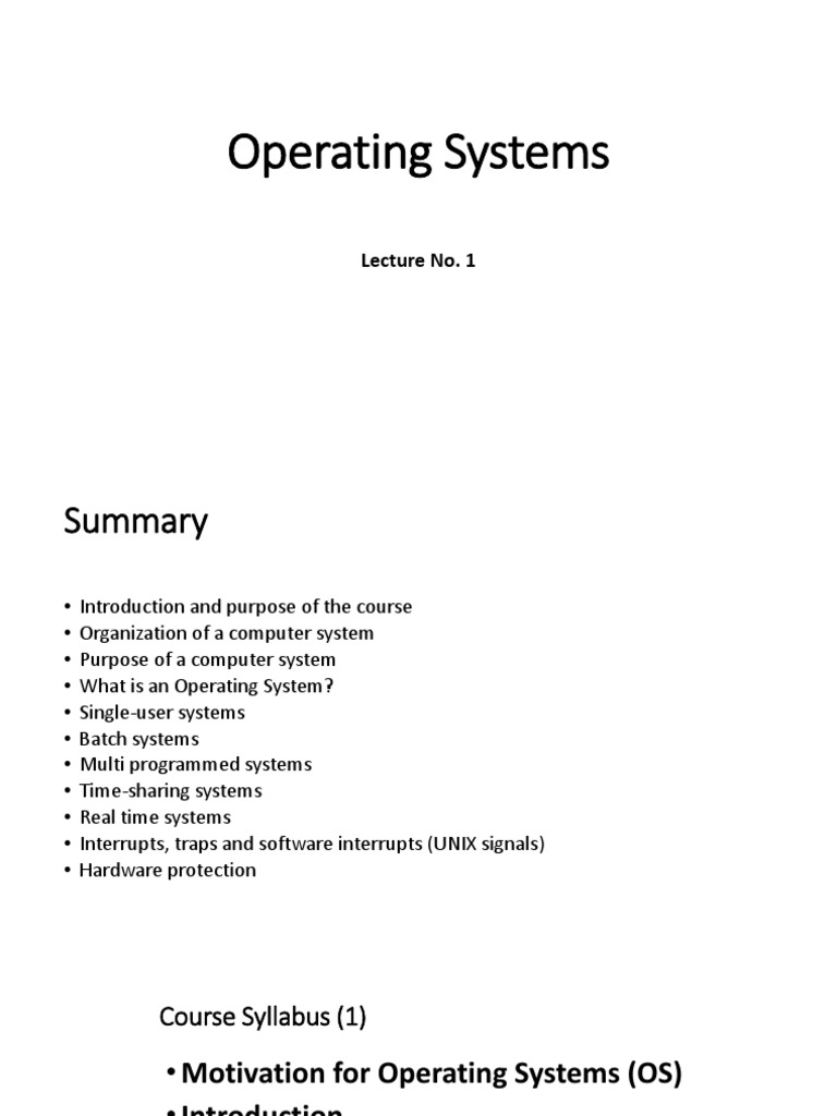 Operating Systems: Lecture No. 1 | PDF | Operating System | Computer ...