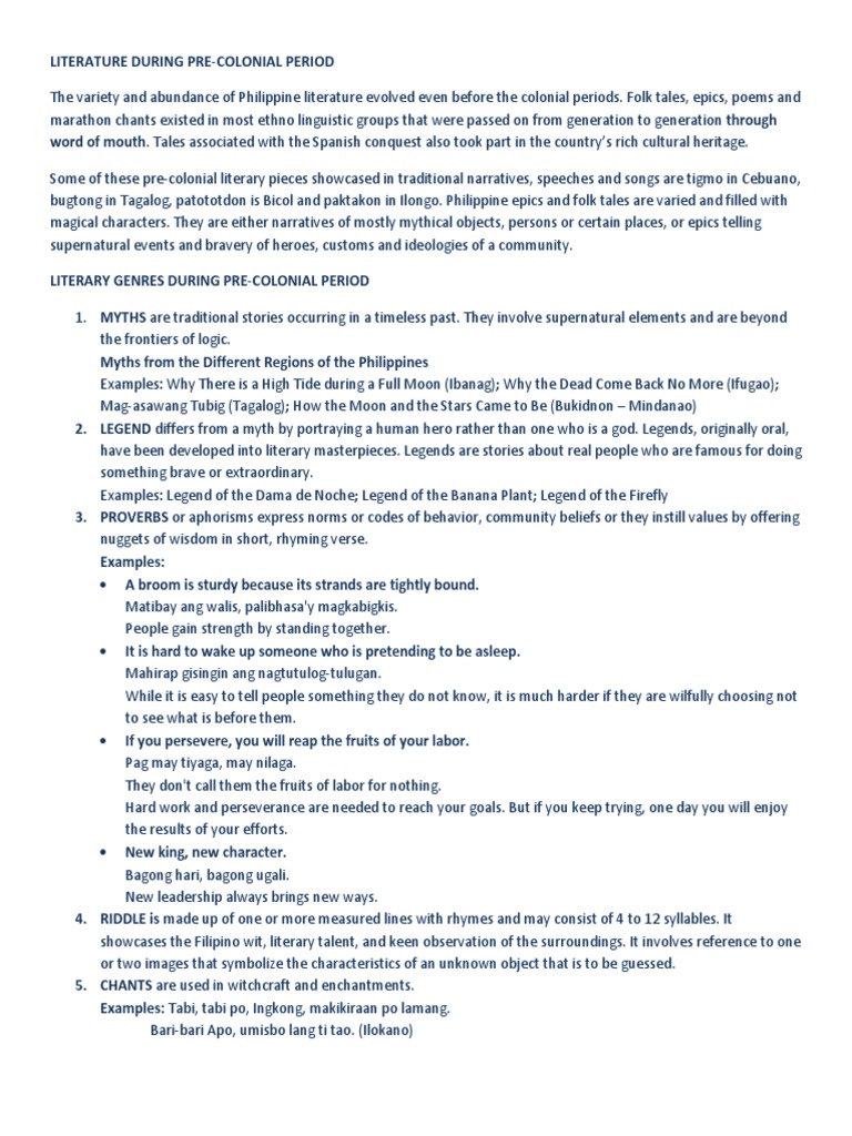 Visual Aid (Literature Precolonial) | PDF | Narrative | Epic Poetry