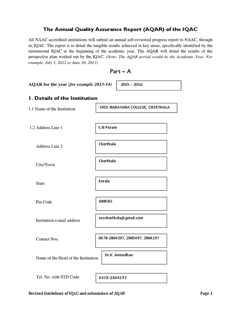 The Annual Quality Assurance Report (AQAR) of The IQAC: Part - A | PDF ...