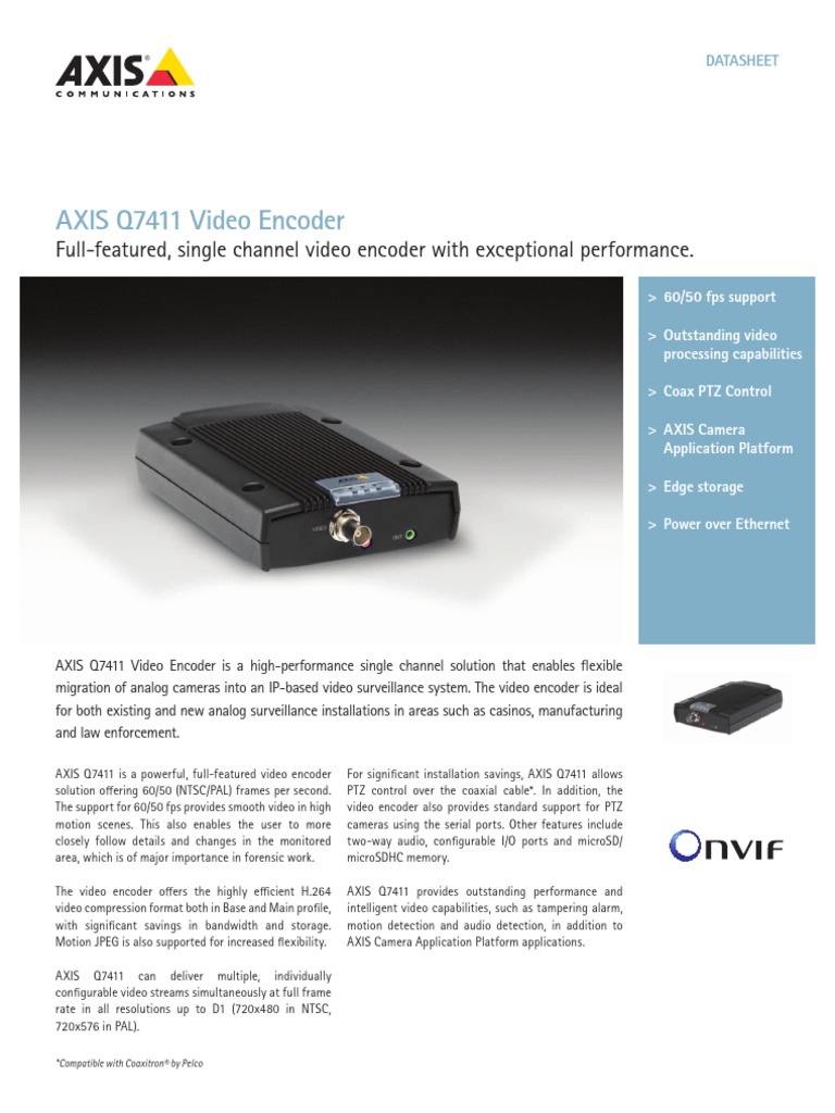 Encoder AXIS q7411 PDF | PDF | H.264/Mpeg 4 Avc | Video
