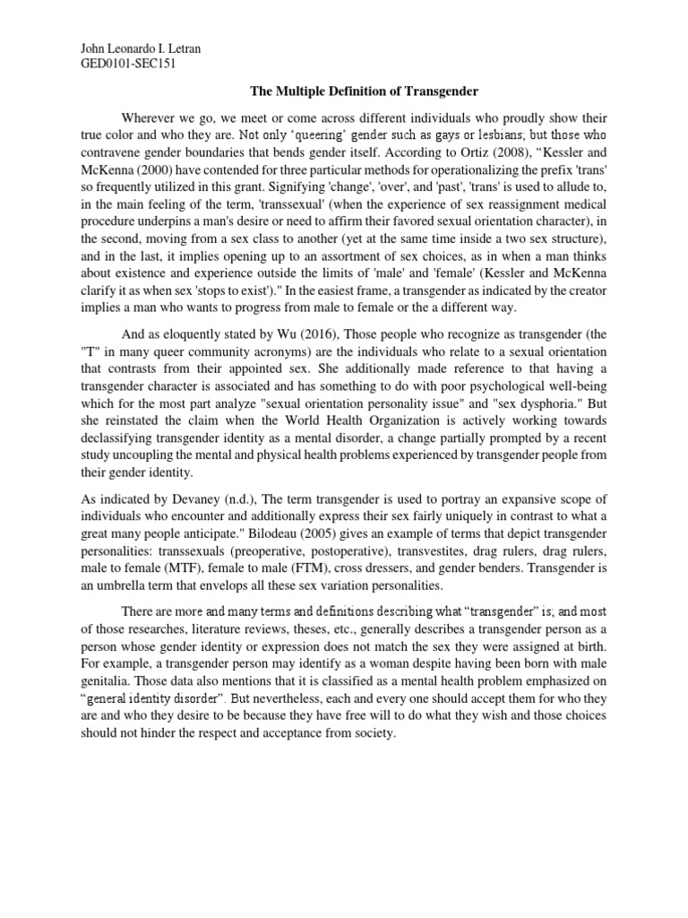 FINAL The Multiple Definition of Transgender | PDF | Transgender ...