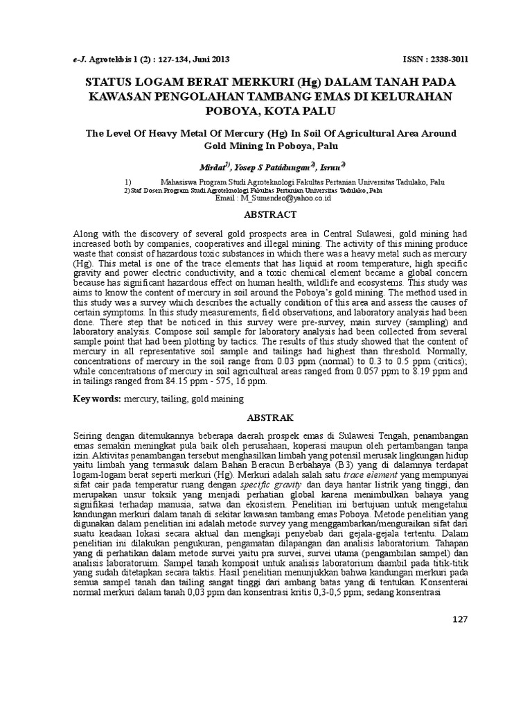 Status Logam Berat Merkuri HG Dalam Tana 2b56141b | PDF | Gold Mining ...