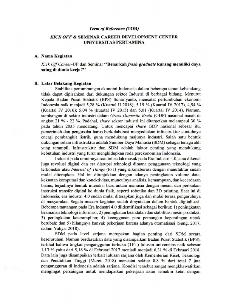 Term of Reference (TOR) Seminar Career Development Center Universitas ...
