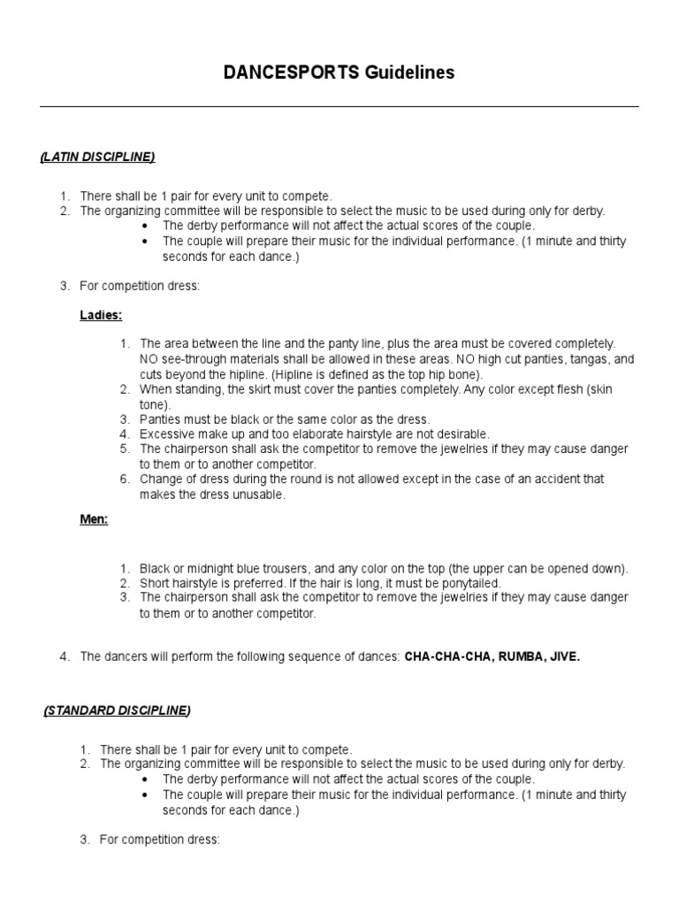 DANCESPORTS Guidelines: (Latin Discipline) | PDF | Dances | Clothing