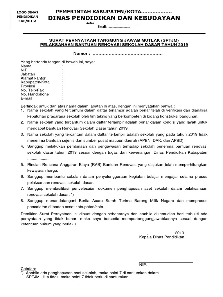 Format SPTJM Dinas Pendidikan | PDF