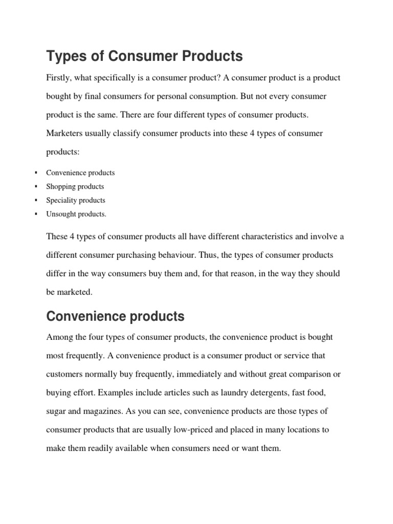Types of Consumer Products | PDF | Final Good | Marketing