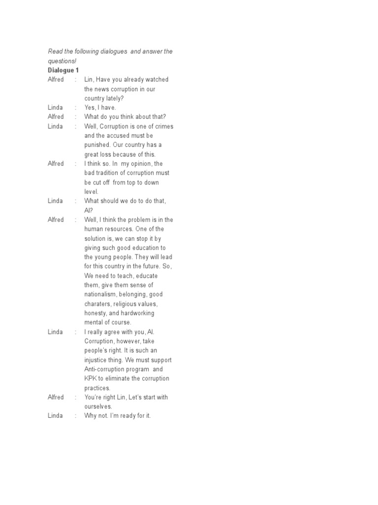 Dialogue 1: Read The Following Dialogues and Answer The Questions! | PDF