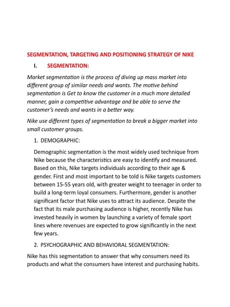 Segmentation, Targeting and Positioning Strategy of Nike Segmentation ...