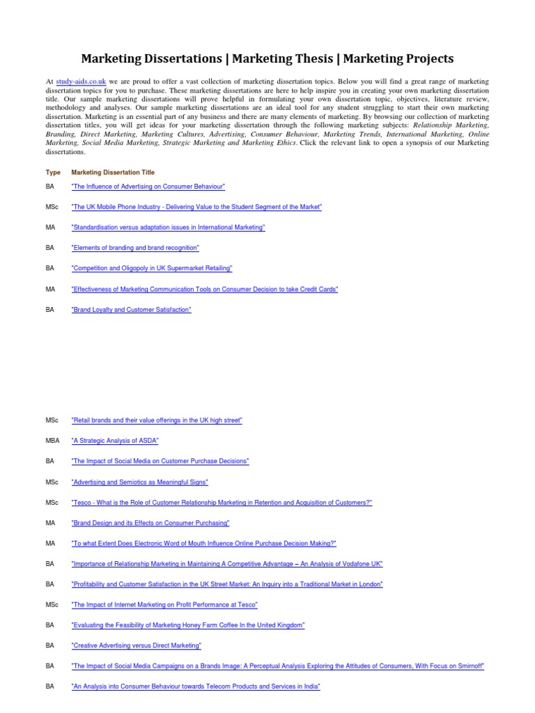 Marketing Dissertations | PDF | Consumer Behaviour | Marketing