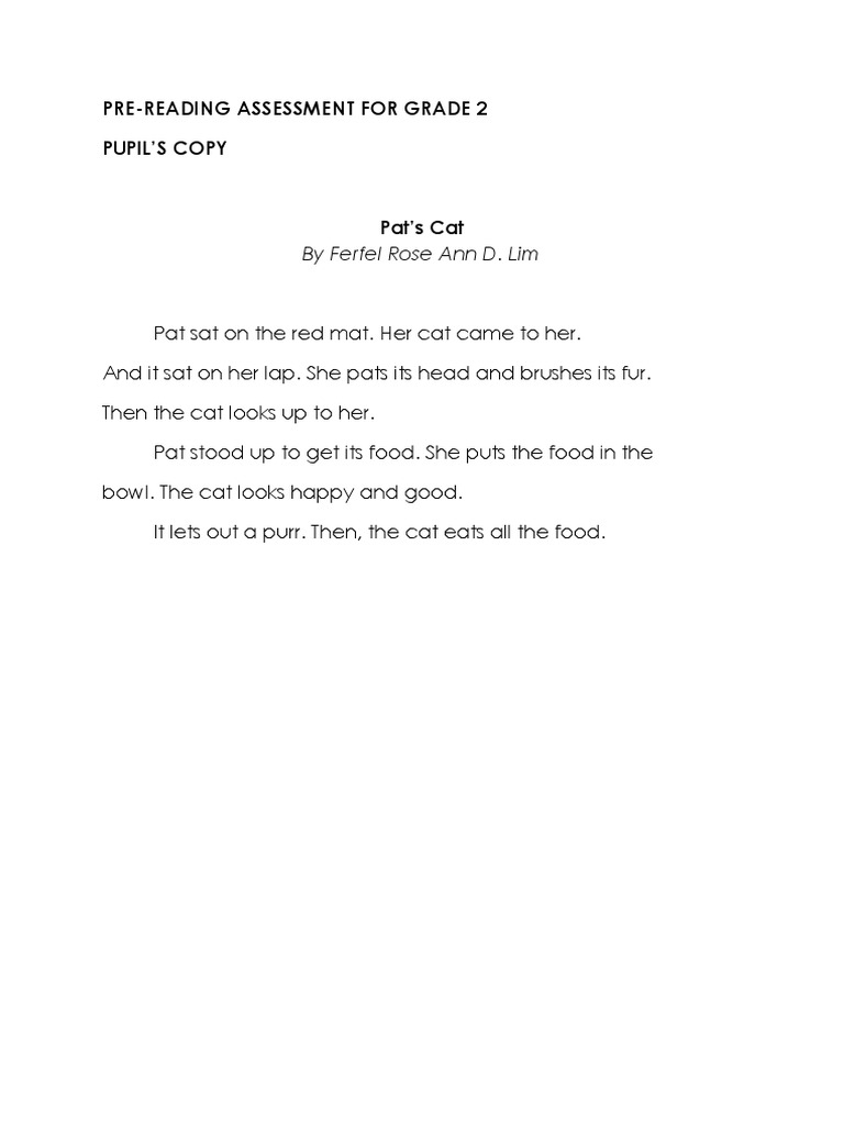 Pre-Reading Assessment For Grade 2 Pupil'S Copy: by Ferfel Rose Ann D ...
