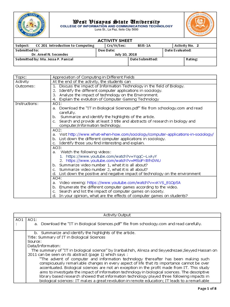 Cc201 Activity 2 Bsis1a Mariaa | PDF | Video Games | Science