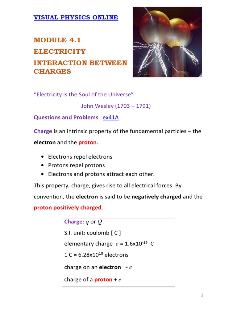 Electricity Interaction Between Charges: Visual Physics Online | PDF ...