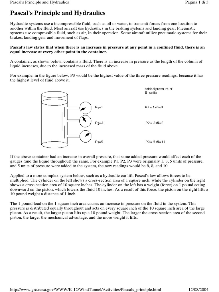 Understanding Pascal's Hydraulic Principle | PDF | Pressure | Hydraulics
