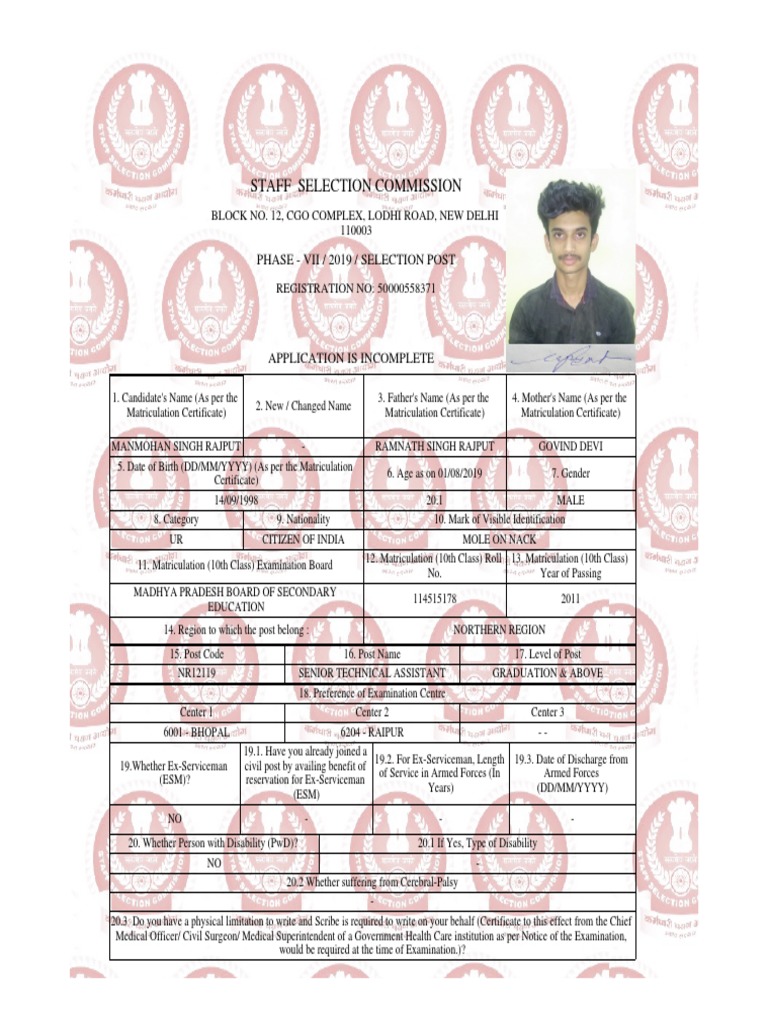 Staff Selection Commission: Phase - Vii / 2019 / Selection Post | PDF ...