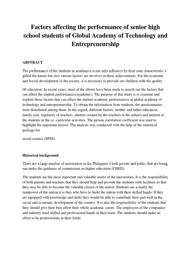 Factors Affecting The Performance of Senior High School Students of ...