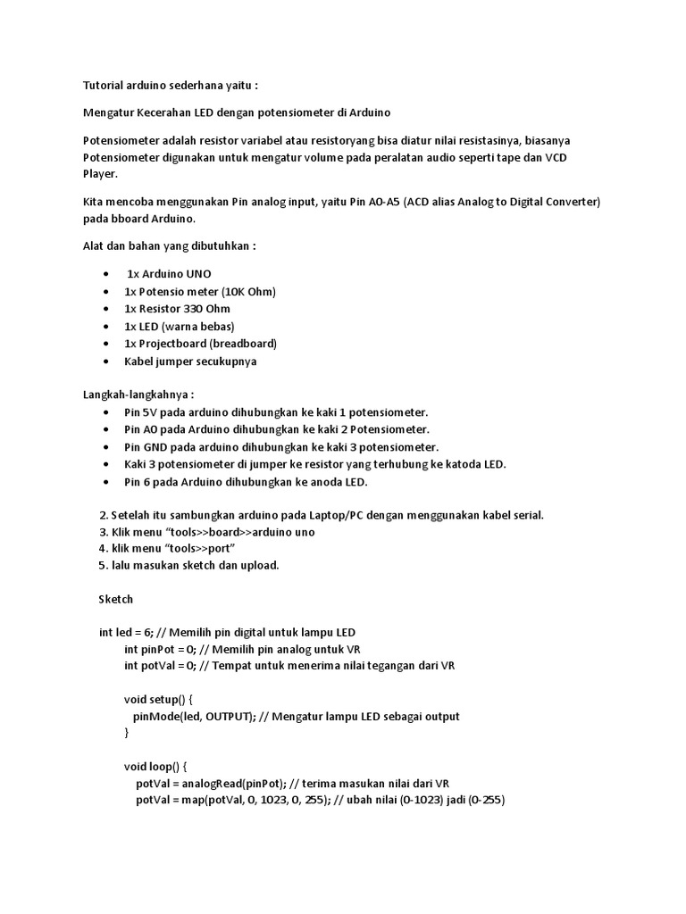 Mengatur Kecerahan LED Dengan Potensiometer | PDF Mengatur Kecerahan LED Dengan Potensiometer | PDF