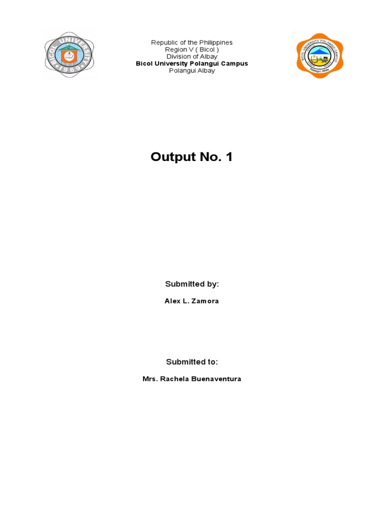 Output No. 1: Bicol University Polangui Campus | PDF | Chemistry | Gases