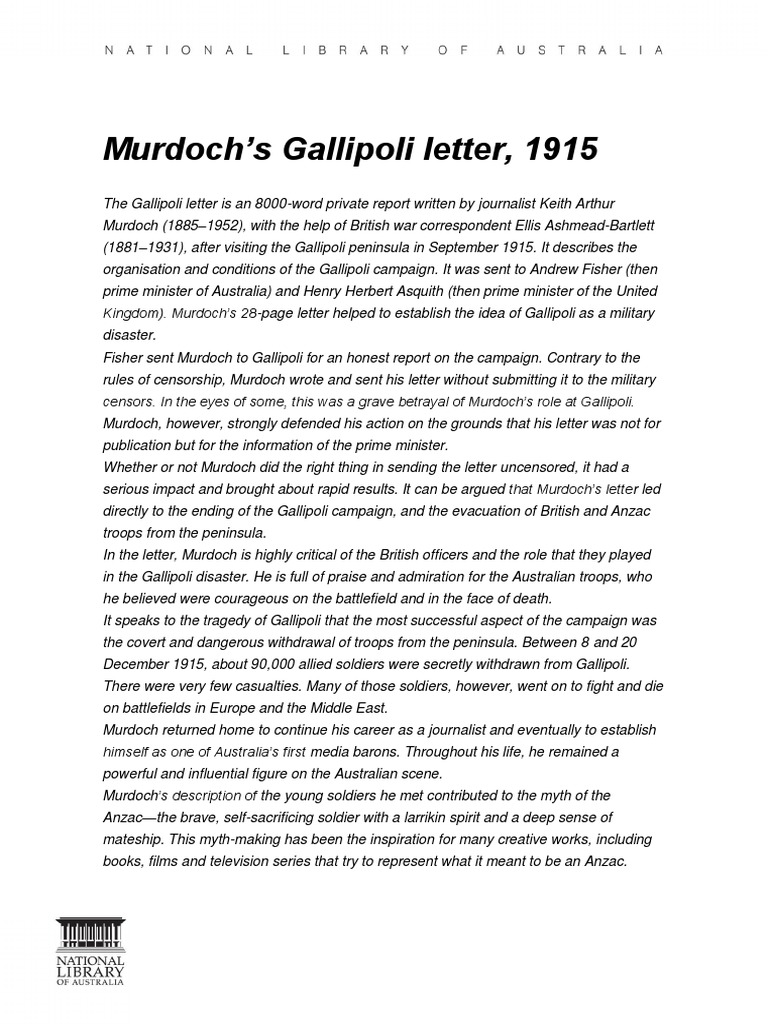 Gallipoli Letter 1915 Written by Murdoch | PDF | Gallipoli Campaign ...