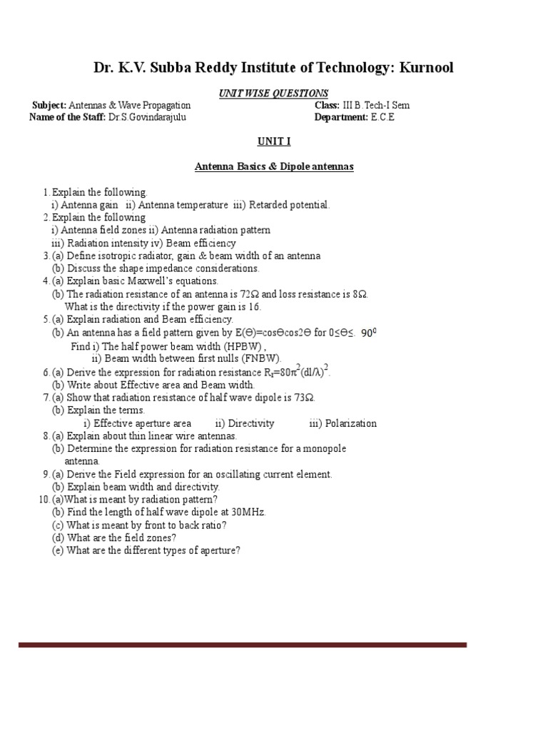 AWP-New - Question Bank 5 Units | PDF | Antenna (Radio) | Radio Propagation