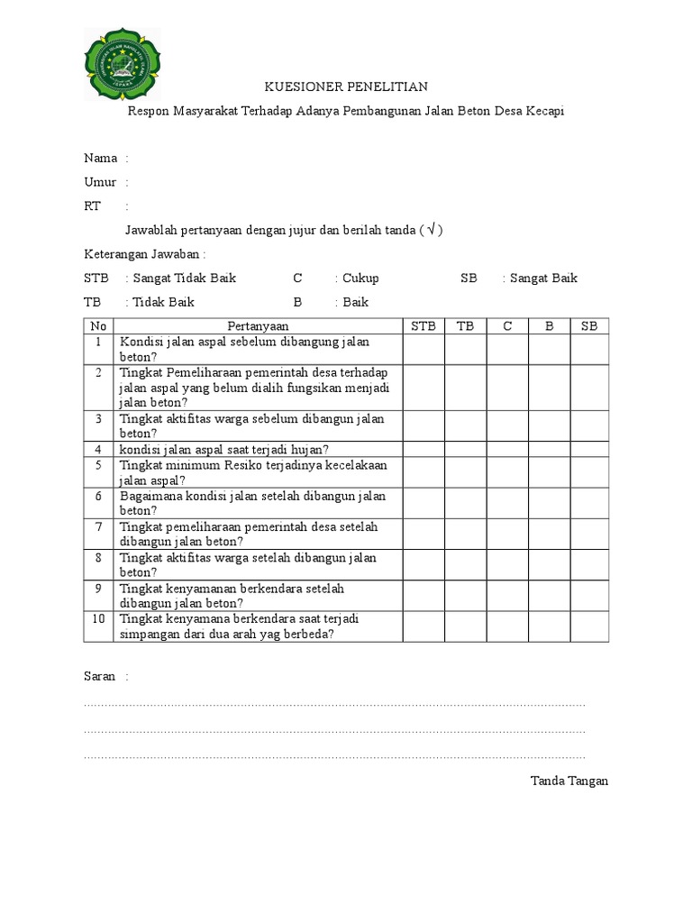 Kuesioner Penelitian | PDF