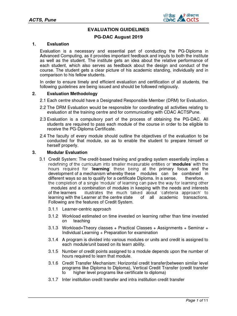 Guidelines for Modular Evaluation and Grading System for the PG Diploma in Advanced Computing ...