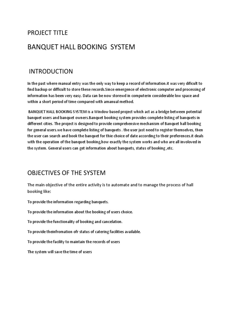 Banquet Hall Booking System Overview | PDF | Automation | Software
