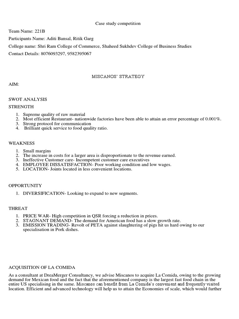 Case Study Competition | PDF | Mergers And Acquisitions | Fast Food ...