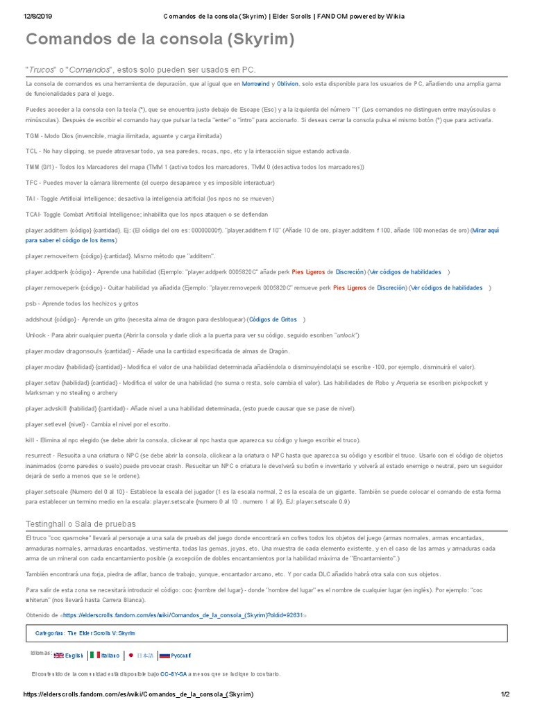 A Comprehensive Guide to the Console Commands in Skyrim | PDF ...
